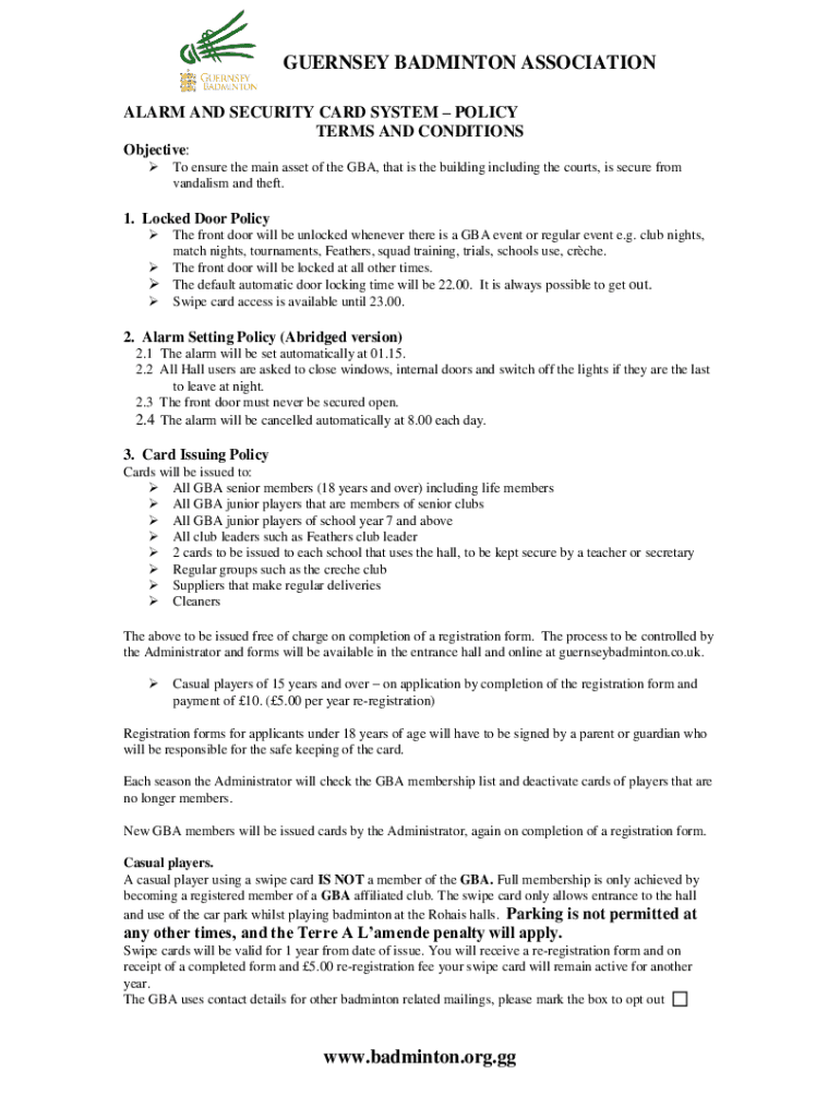 Fillable Online GBA Swipe Card Registration Form Fax Email Print ...