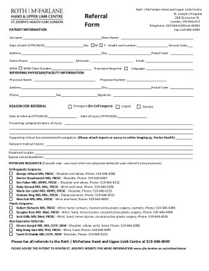 Fillable Online RothMcFarlane Referral From to the Hand and Upper Limb ...
