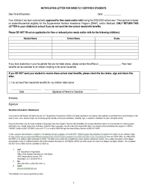 Fillable Online 22-23 Notification Letter for Directly Certified ...