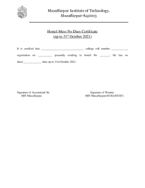 Fillable Online Hostel-Mess No Dues Certificate (up to 31 Fax Email ...