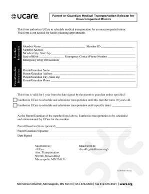 Fillable Online Parent or Guardian Medical Transportation Release ...