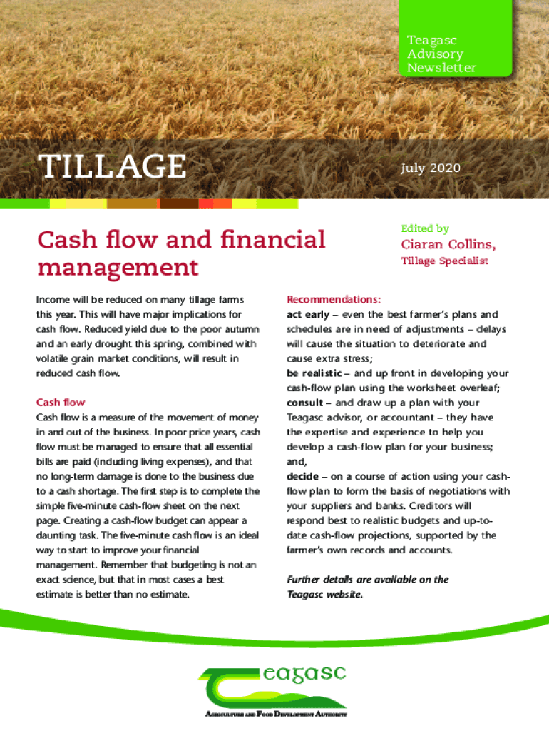Fillable Online Cash Flow and Financial Management on Farms - Teagasc Fax Email Print - pdfFiller