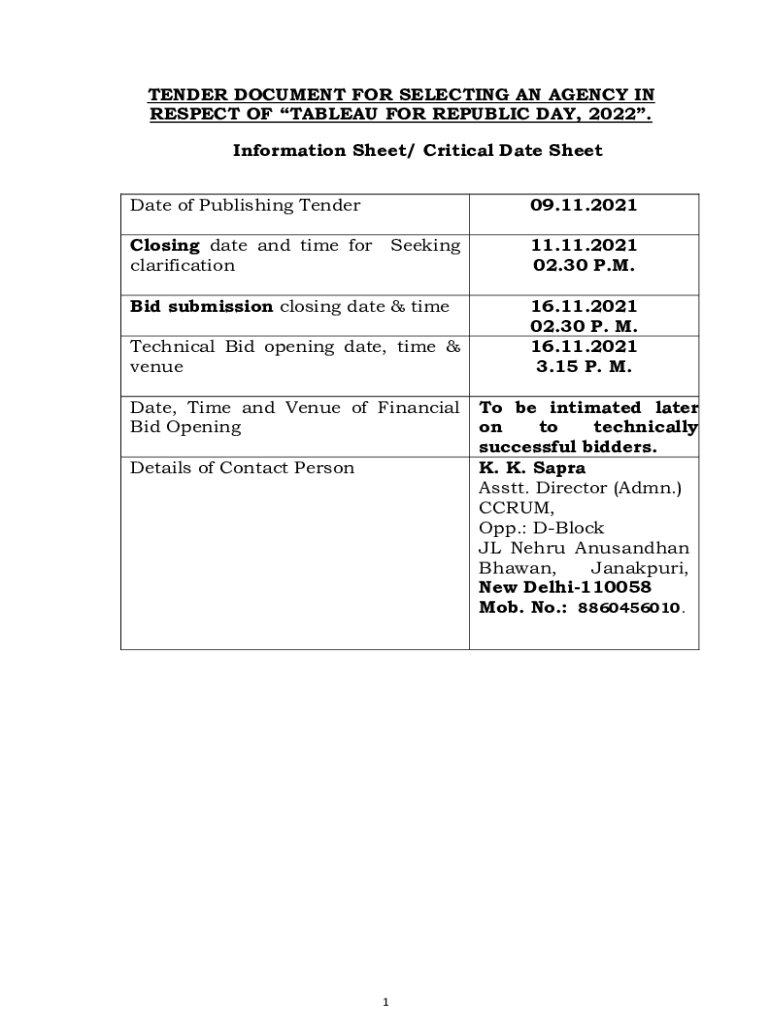 Fillable Online tender document for selecting an agency in respect of ...