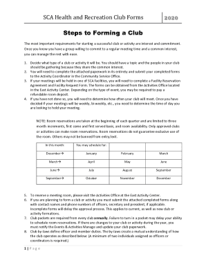 Fillable Online SCA Health and Recreation Club Forms Steps to Forming a ...
