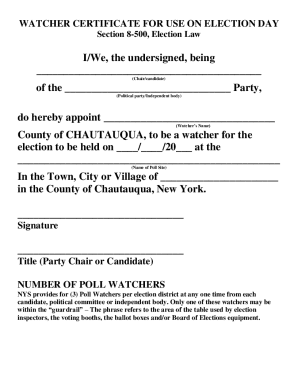 Fillable Online 4-21 Certificate of Appointment of Poll Watcher by ...