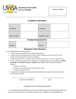 Fillable Online Candidate Information Position Nominated For Statement of ... Fax Email Print ...