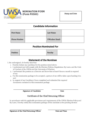 Fillable Online NOMINATION FORM (Form F0500) Statement of the Nominee ...