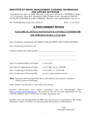 Fillable Online E-PROCUREMENT NOTICE - IHM Bangalore Fax Email Print ...