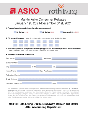 Fillable Online Mail-In Asko Consumer Rebates January 1st, 2021 ...