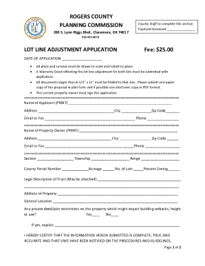 Fillable Online LOT LINE ADJUSTMENT APPLICATION Fee: $25.00 Fax Email ...
