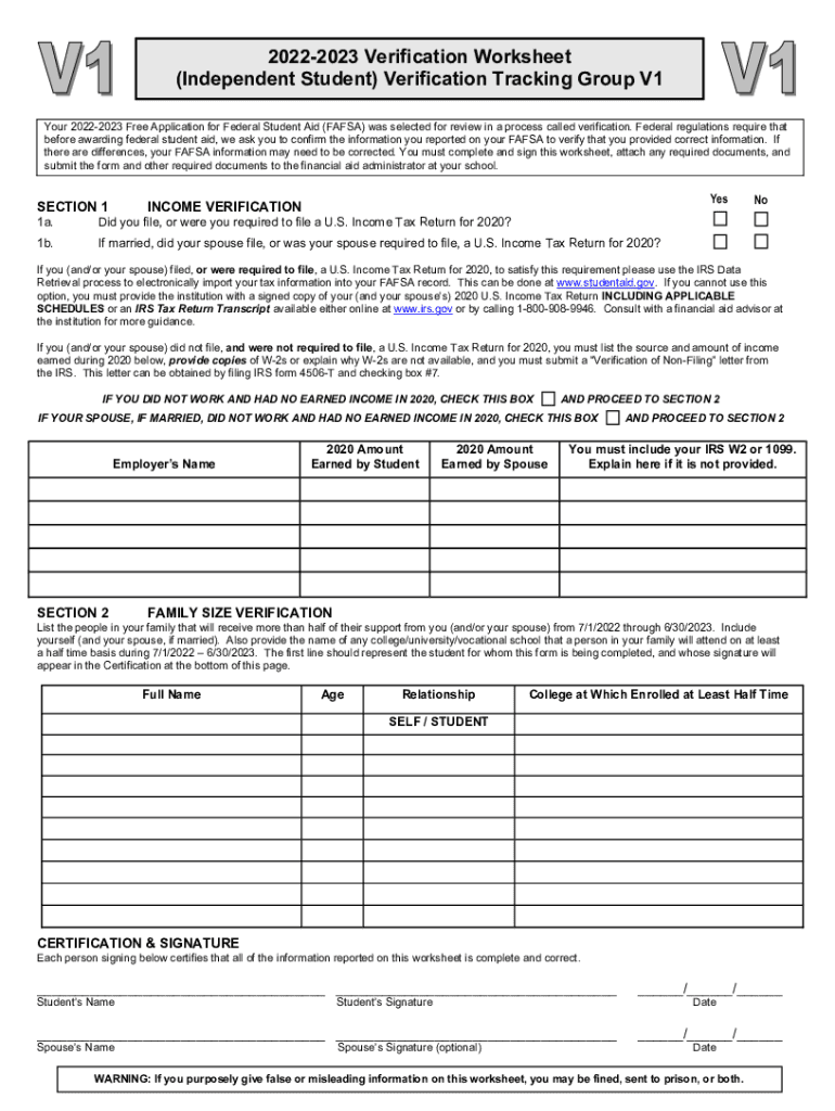 Fillable Online 2022-2023 Verification Worksheet - JALC Fax Email Print - pdfFiller