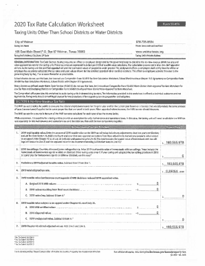 Fillable Online 2019 Sample Tax Rate Calculation Worksheet Taxing Units ...