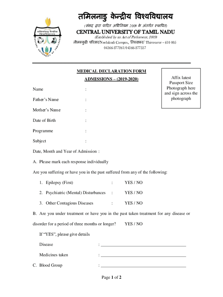 Fillable Online 2. Application Form - Central University of Tamil Nadu Fax Email Print - pdfFiller