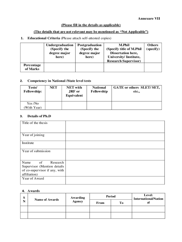 Fillable Online Annexure VII (Please fill in the details as applicable ...