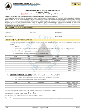 Fillable Online 2019-2020 VERIFICATION WORKSHEET-V5 Fax Email Print - pdfFiller