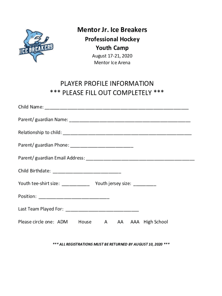 Fillable Online PLAYER PROFILE INFORMATION *** PLEASE FILL OUT ... Fax ...