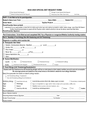 Fillable Online Special Diet Request Form Fax Email Print - pdfFiller