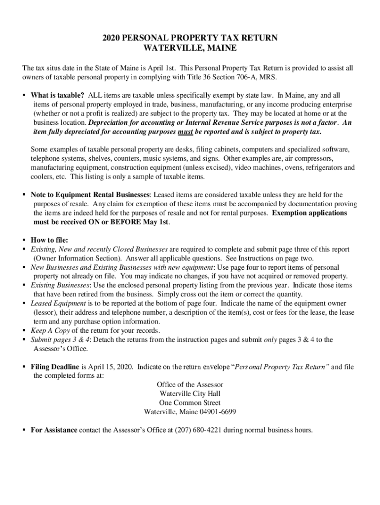 Fillable Online 2020 PERSONAL PROPERTY TAX RETURN Fax Email Print ...