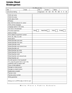 Fillable Online KINDERGARTEN INTAKE FORM Social - SharpSchool Fax Email ...