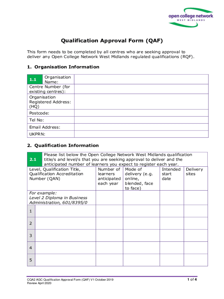 Fillable Online Qualification Approval Form (QAF) Fax Email Print ...