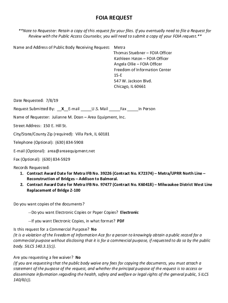 Fillable Online Freedom of Information Act (FOIA) Request for Public Records Fax Email Print ...