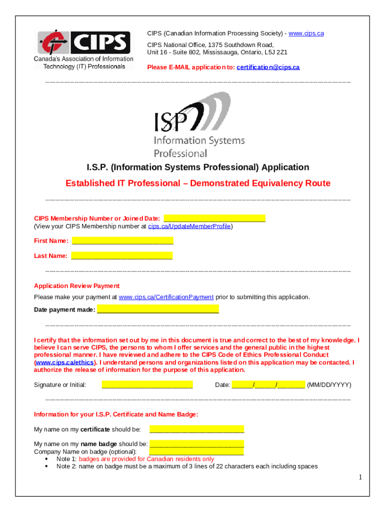 ISP ApplicationEducation + Experience Route - CIPS Doc Template | pdfFiller
