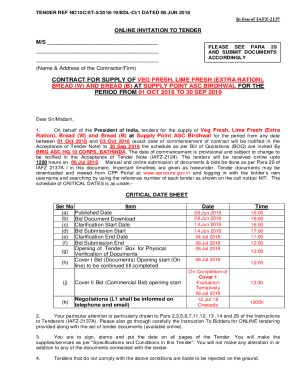 Fillable Online Invitation of tender for governing the job work ...