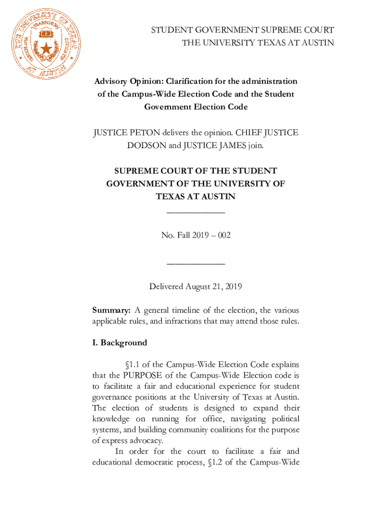 Fillable Online deanofstudents utexas Campus-Wide Elections Opinions, Hearings, and Resolutions ...