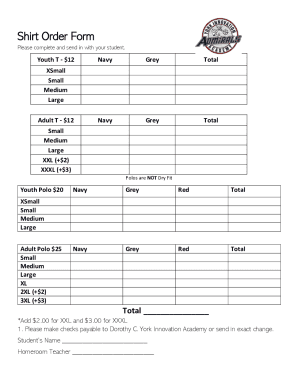 Fillable Online Shirt Order Form Fax Email Print - pdfFiller