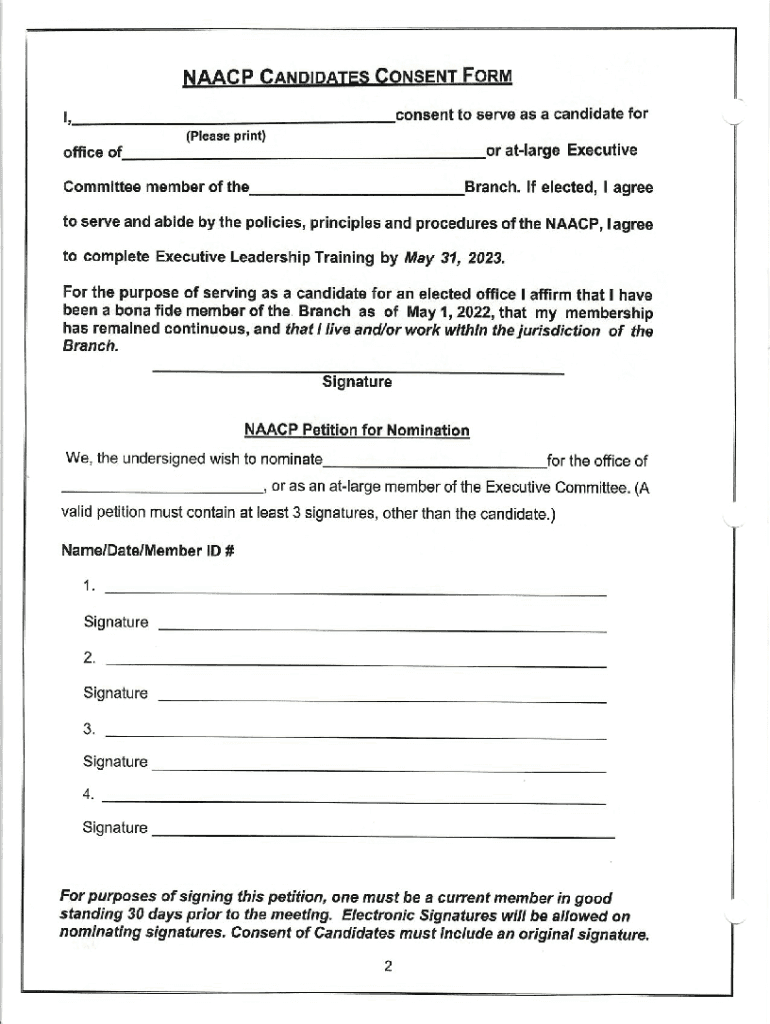 2022-2025 NAACP Candidates Consent Form Fill Online, Printable ...