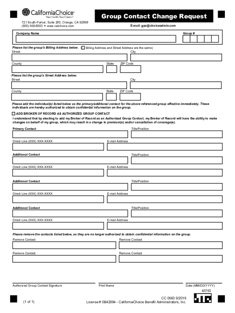 Fillable Online Cal Choice Plan Change Form - City of Oakley Fax Email ...