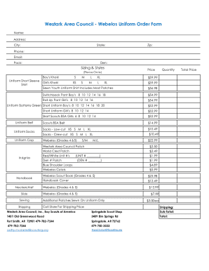 Fillable Online Cub Scout Uniform Order Form - Westark Area Council Fax ...