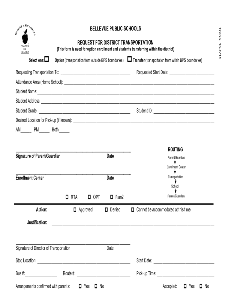 Fillable Online Bellevue Public Schools Request for District ...