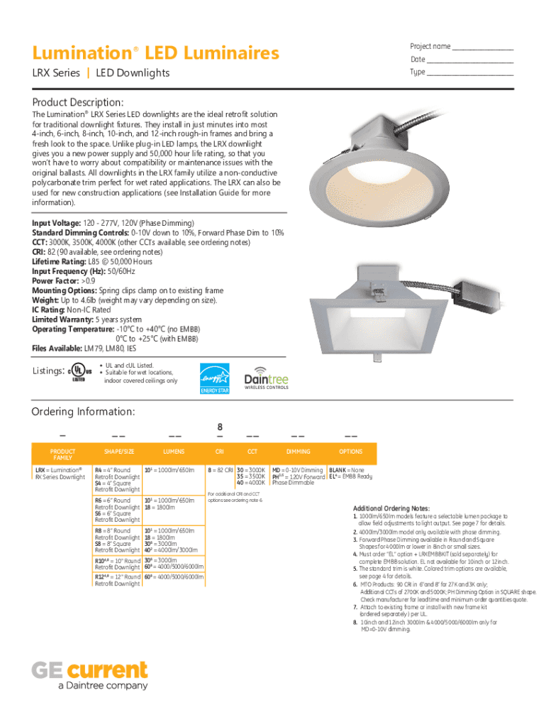 Fillable Online Lumination LRX Gen B Indoor Lighting - GE Current Fax ...