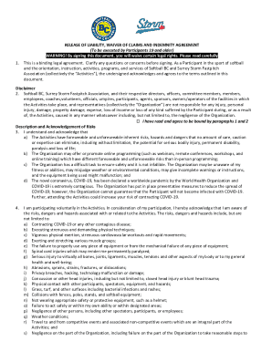 Fillable Online release of liability, waiver of claims and indemnity ...