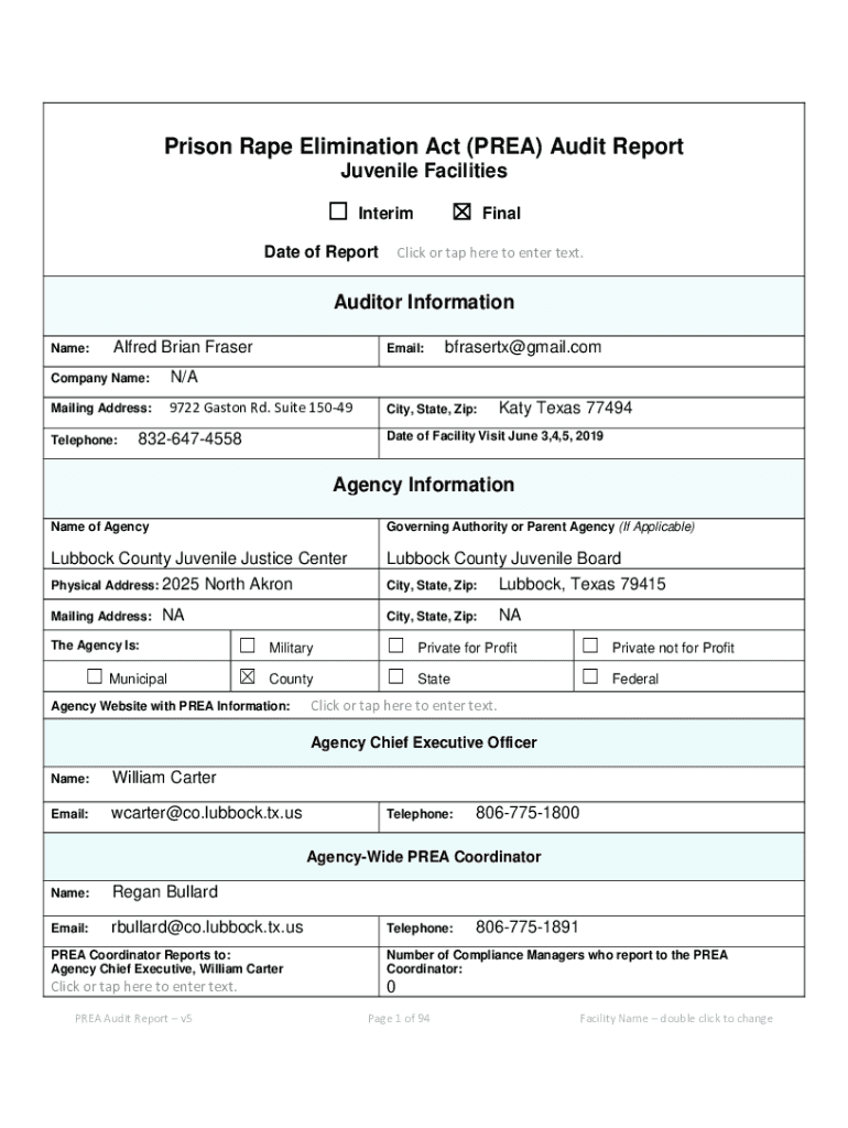 Fillable Online Prison Rape Elimination Act (PREA) Audit Report N/A ...