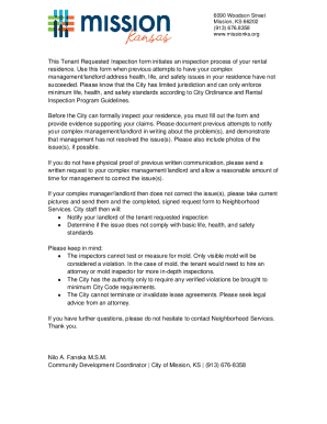 Fillable Online This Tenant Requested Inspection form initiates an ...