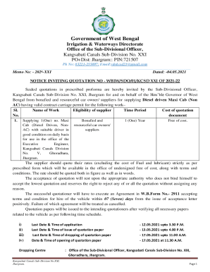 Fillable Online wbiwd gov Office of the Sub-Divisional Officer, Fax ...