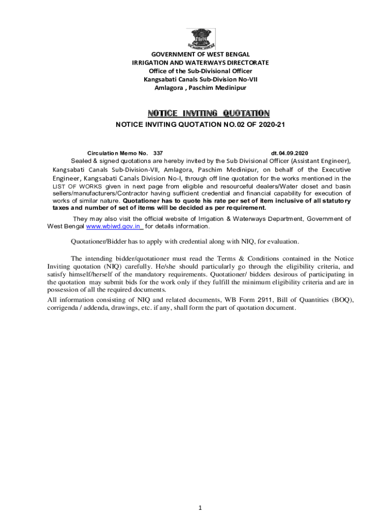 Fillable Online wbiwd gov Kangsabati Canals Sub-Division No-VII Fax ...