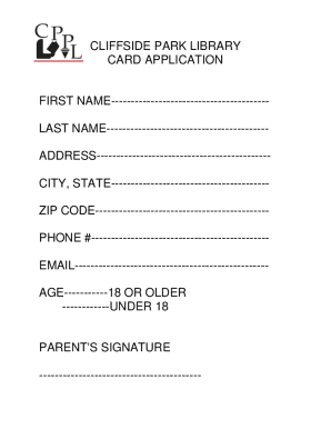Fillable Online Cliffside Park Public Library Student Card Sign Up Fax ...