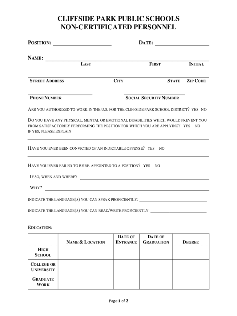 Fillable Online Application for Non Certified Personnel Fax Email Print - pdfFiller