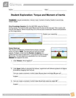 Fillable Online Torque and Moment of Inertia Gismos Worksheet ...