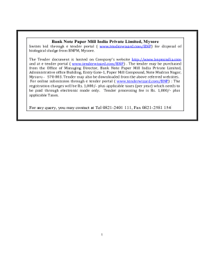 Fillable Online Bank Note Paper Mill India Private Ltd TendersBNPM e ...