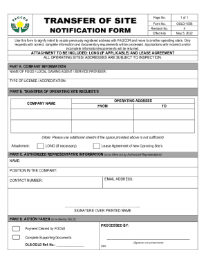Fillable Online rev OGLD Form 1058 - Transfer of Site Notification Form ...