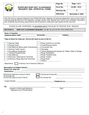 Fillable Online SUPPLIER SHIP-OUT CLEARANCE REQUEST AND ... Fax Email Print - pdfFiller