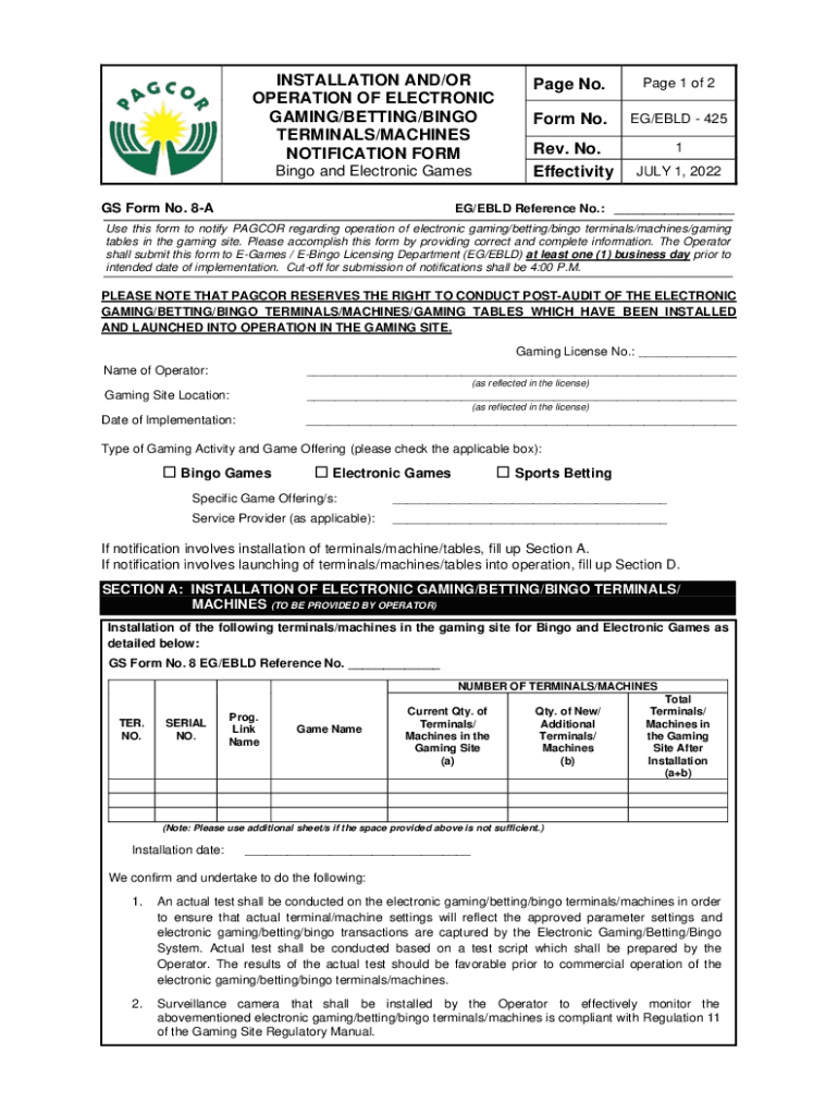 Fillable Online gs form no. 8-a - installation and-or operation of electronic ... Fax Email ...