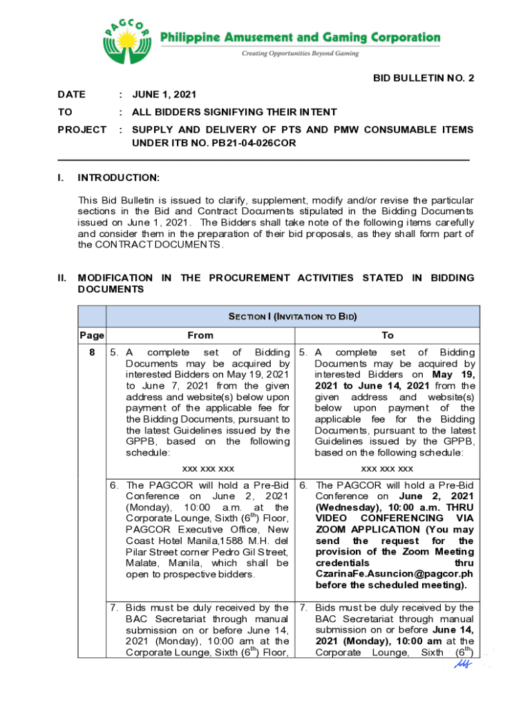 Fillable Online Section II - Bid Data Sheet (BDS) - Ministry of Finance Fax Email Print - pdfFiller