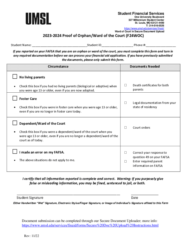 Fillable Online 2023-2024 Proof of Orphan/Ward of the Court (F24WOC ...