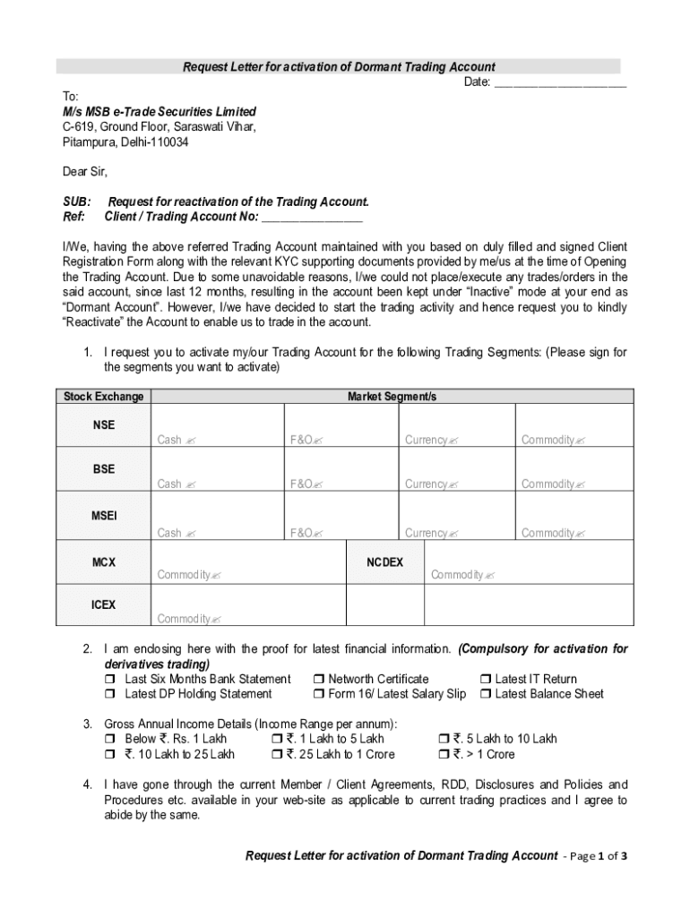 Fillable Online of 2 Request Letter for activation of Dormant Trading ...