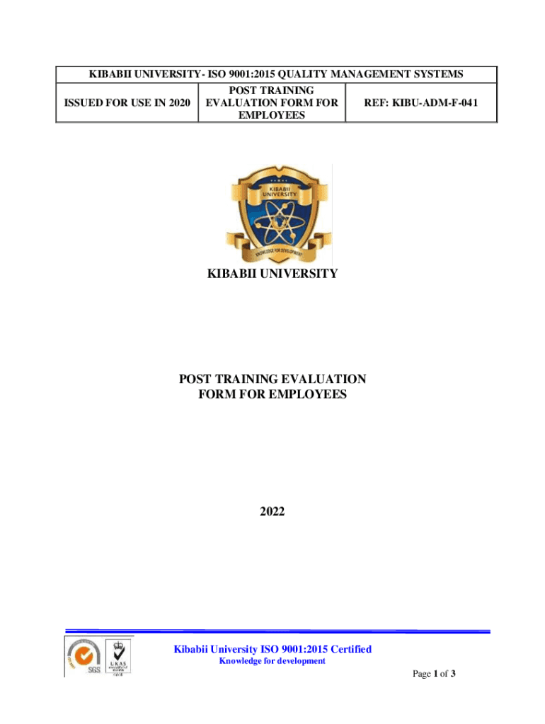 Fillable Online kibu ac POST TRAINING EVALUATION FORM FOR HEADS OF ...